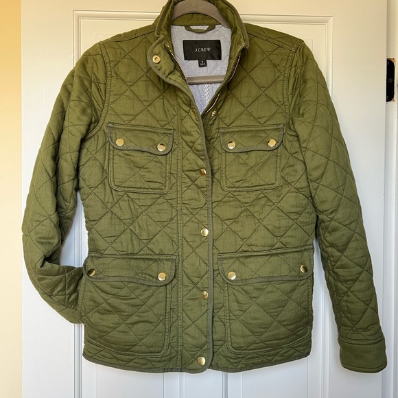 J. Crew | Jackets & Coats | J Crew Womens Quilted Barn Jacket Green ...